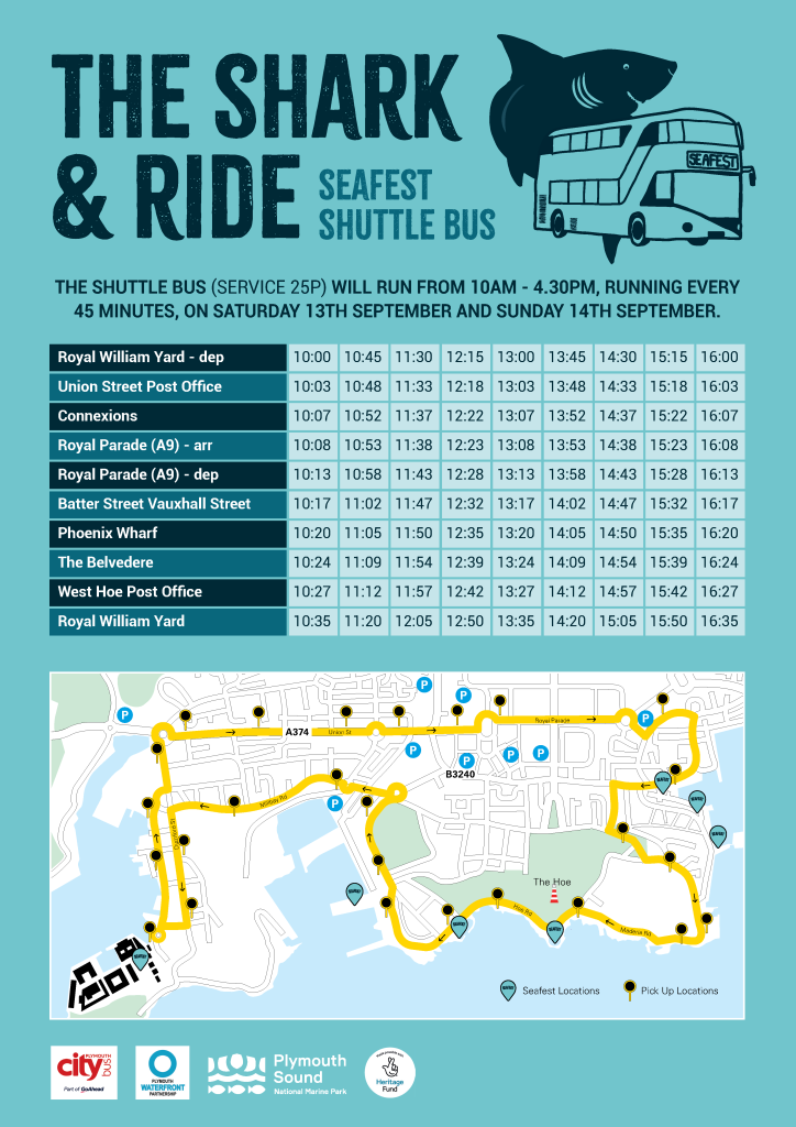 The Shark and Ride Seafest Shuttle Bus - Plymouth Bus